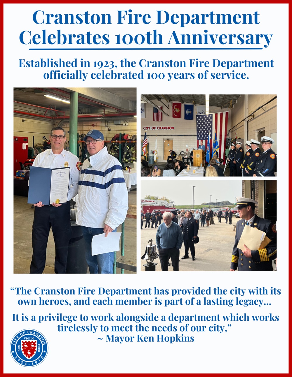 Cranston Fire Department Celebrates 100 Years