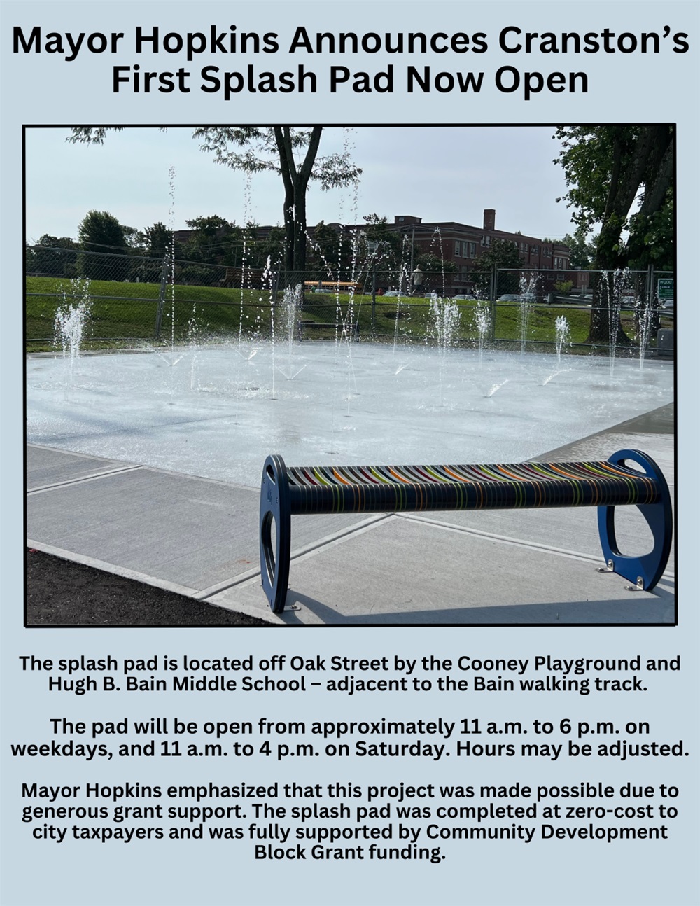 Mayor Hopkins Announces Cranston’s First Splash Pad Now Open